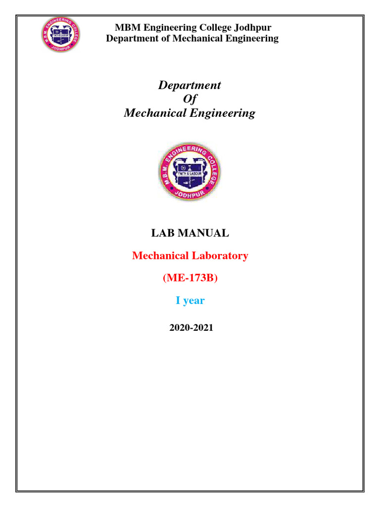 Mechanical Engineering Lab Manual 2021 | PDF | Internal Combustion Engine | Diesel Engine