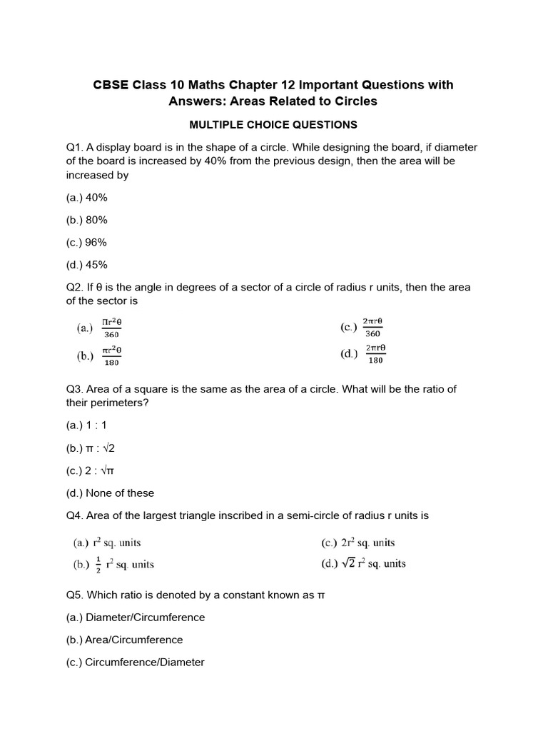 Chapter 12 Circles Answers | PDF | Area | Circle