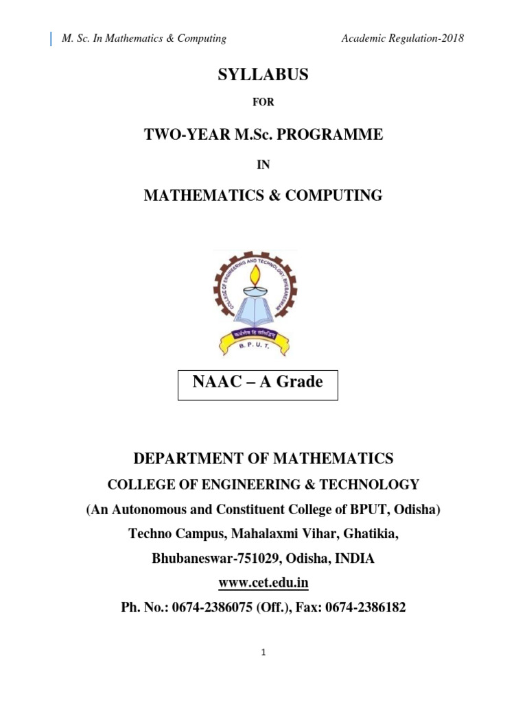 M.sc. Maths & Computing Syllabus AR 2018 | PDF | Matrix (Mathematics ...