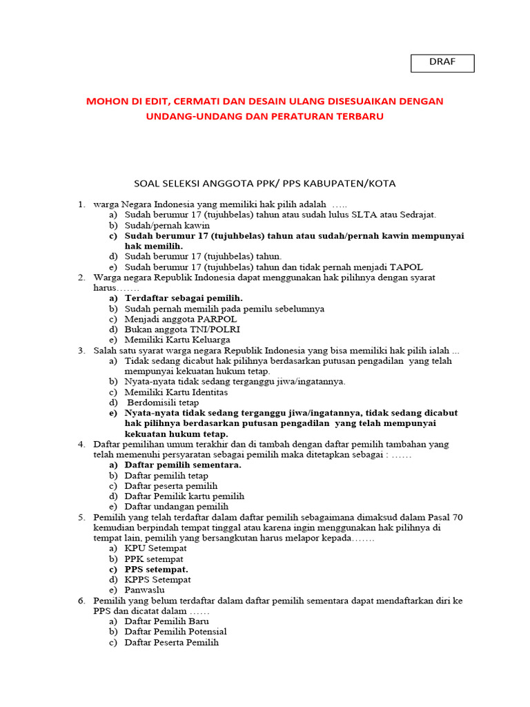 Soal Seleksi Anggota PPK | PDF