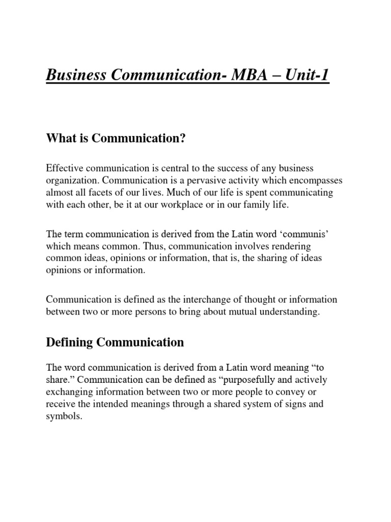 MBA - Business Communication Notes | PDF | Communication | Leadership