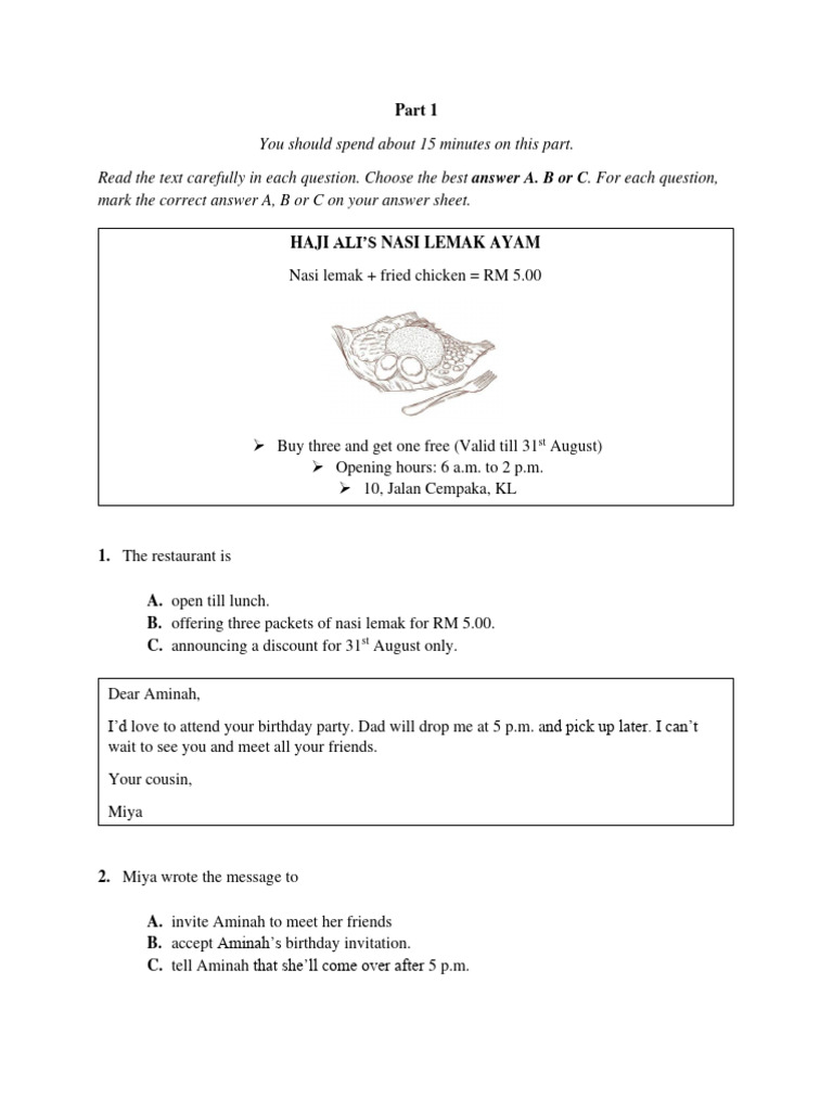 UASA English Form 1 Practice Paper | PDF | Galápagos Islands