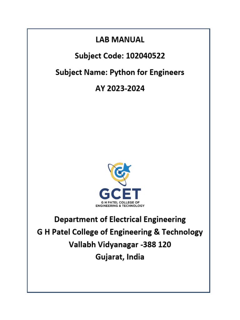 Python For Engineers Lab Manual Ay2023 24 Pdf Computer Program Programming 5547
