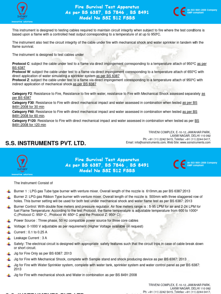 Fire Survival Test Apparatus As Per Bs 6387 Iec 60331 Bs 8434 Etc | PDF