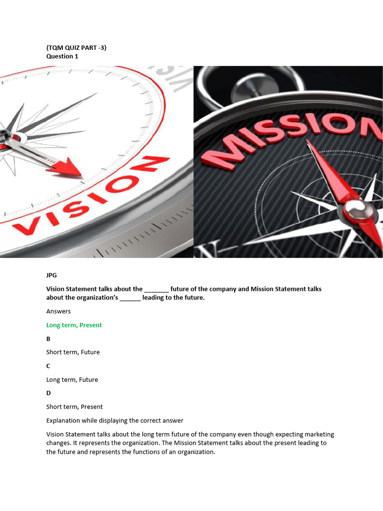 QUIZ TQM Part - 3 QUES ANS SHEET | PDF | Lean Manufacturing | Six Sigma