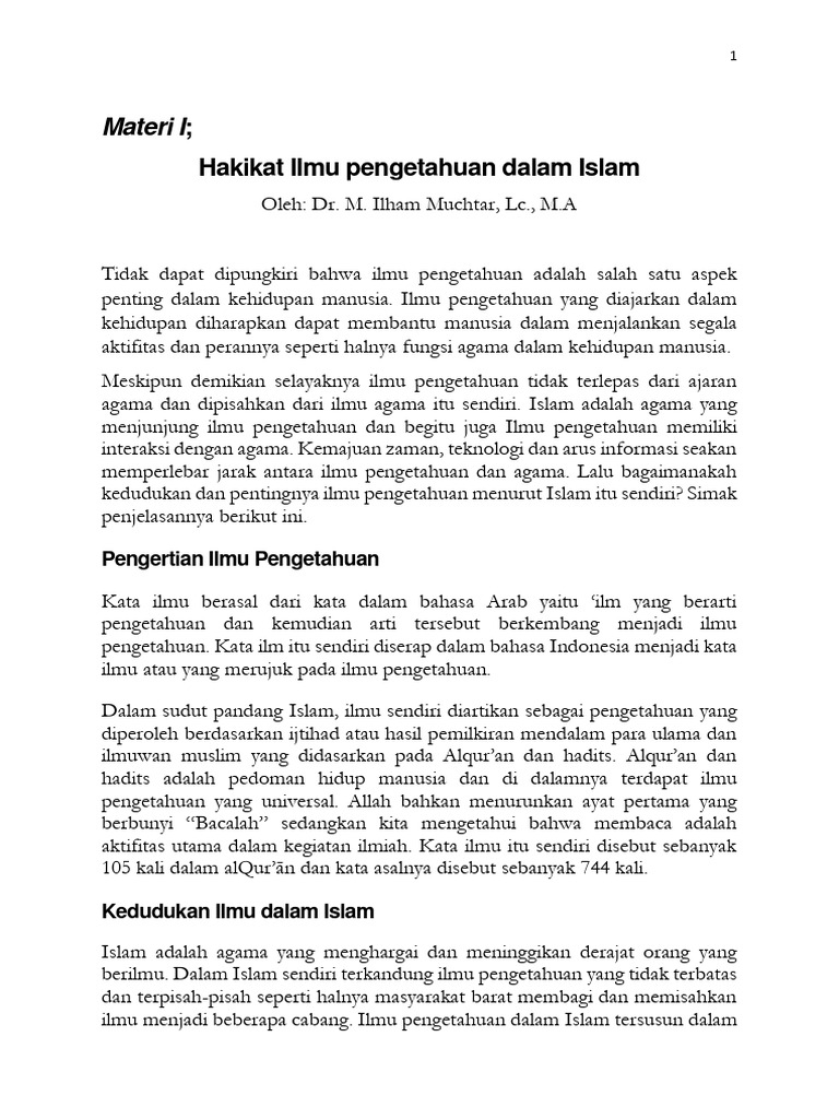 Materi I AIK VI (Hakikat Ilmu Dalam Islam) | PDF