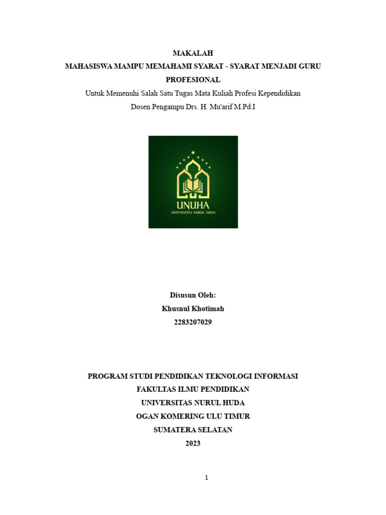 SYARAT SYARAT GURU PROFESIONAL Khusnul | PDF