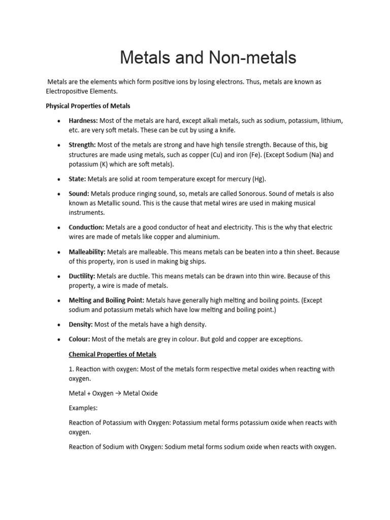 Metals and Non Metals Class 7 | PDF | Metals | Hydroxide
