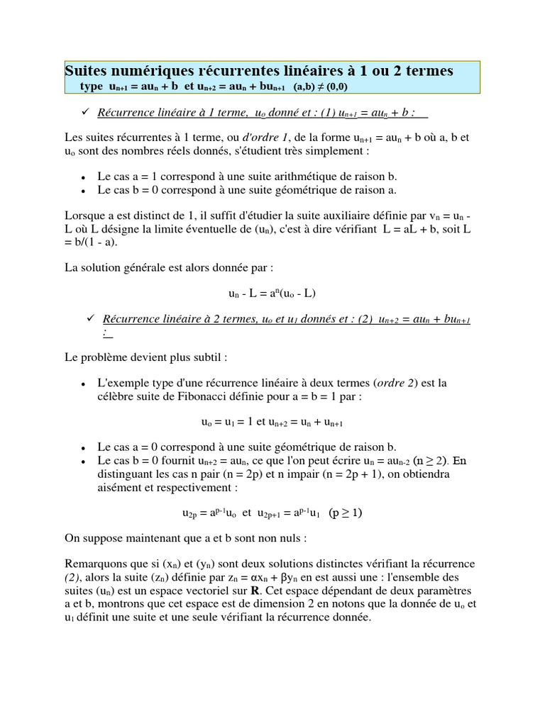 Suites récurrentes linéaires d'ordre 2 | PDF
