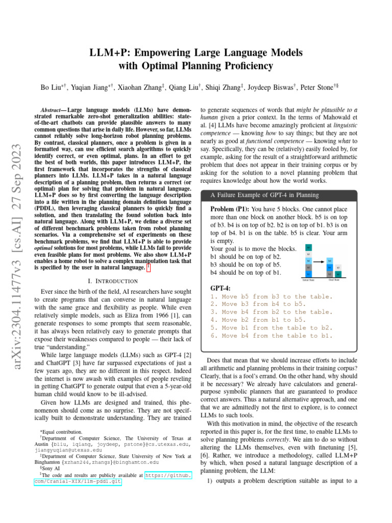 LLM+P Peter Stone | PDF | Computing | Cognitive Science