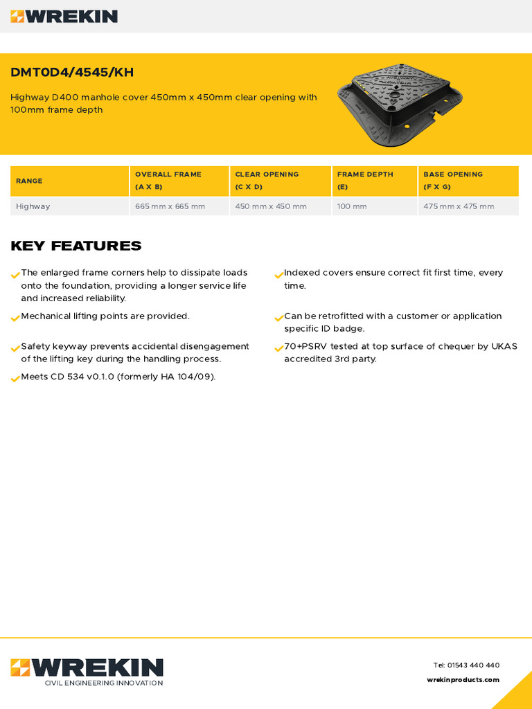 Wrekin Products Highway Manhole Covers d400 Dmt0d44545kh | PDF ...
