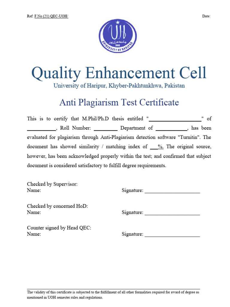 Anti Plagiarism Certificate | PDF