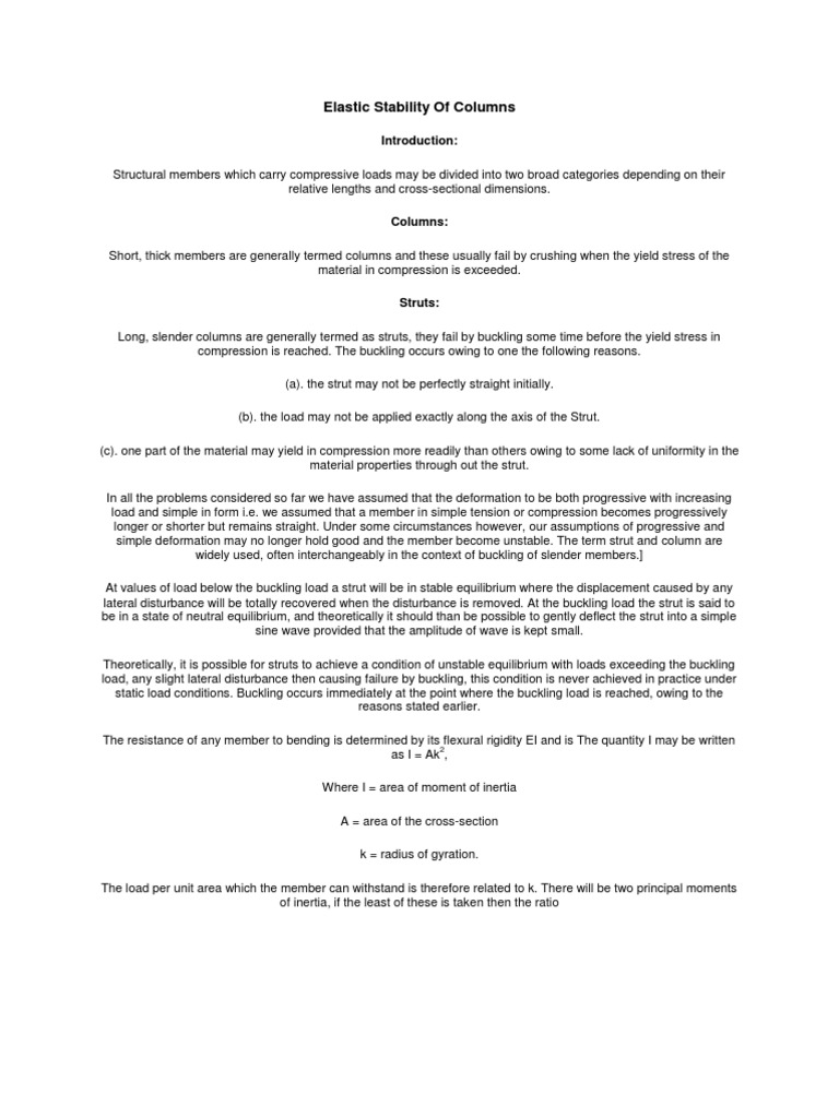 Elastic Stability of Columns | PDF | Buckling | Column