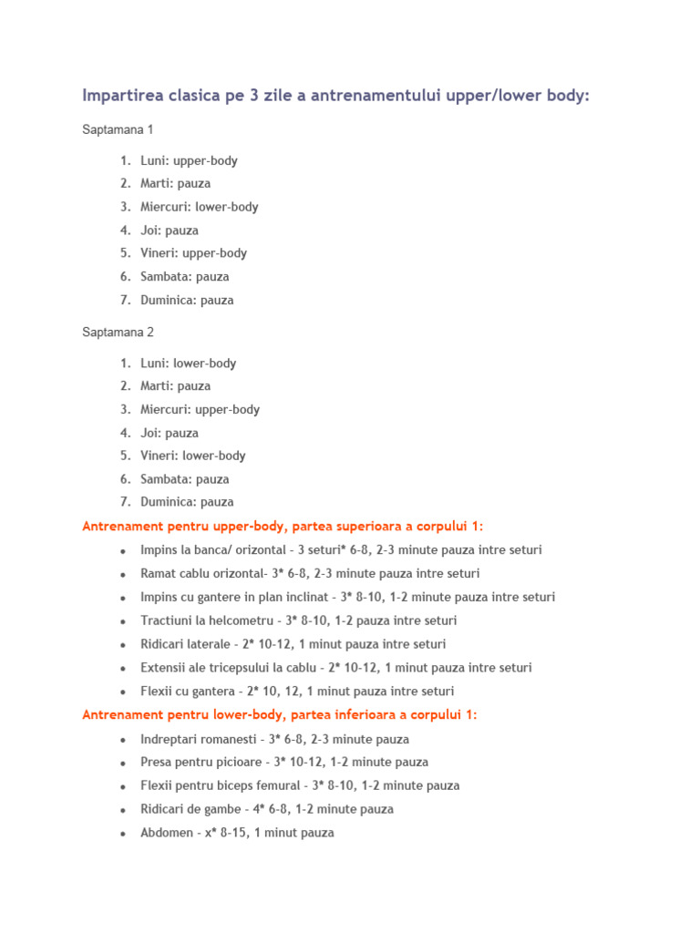 Antrenament Upper and Low | PDF | Wellness