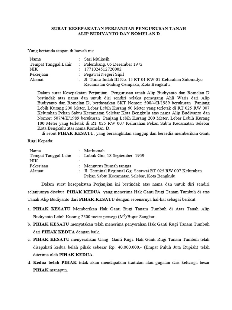 Surat Perjanjian Pengurusan Tanah | PDF