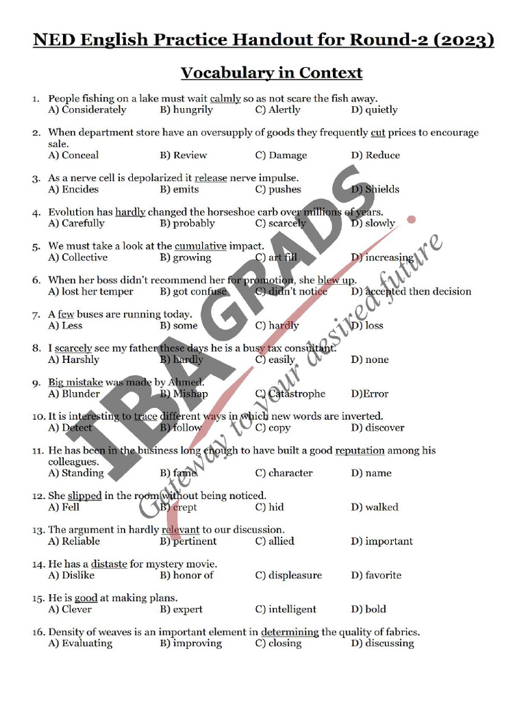 JPG NED English Practice Handout For Round-II 2023 | PDF