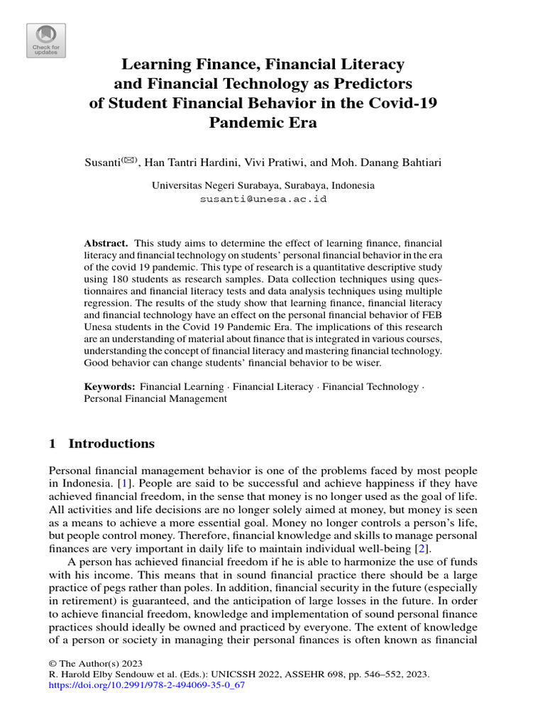 Learning Finance, Financial Literacy and Financial Technology As ...