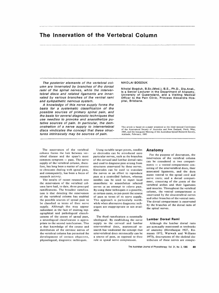 Spinal Cord Vertebral Column Innervation 1-s2.0-S0004951414606267-Main ...