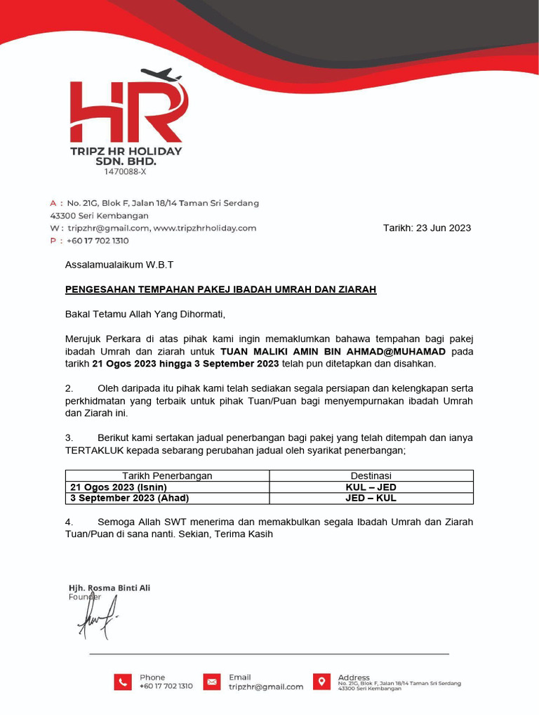 Surat Pengesahan Umrah | PDF
