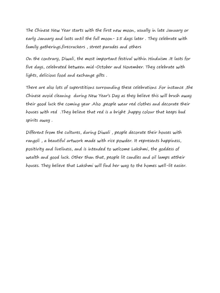 Chinese New Year Vs Diwali | PDF
