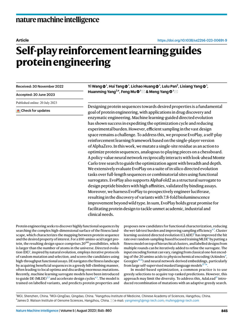 EvoPlay: Reinforcement Learning for Protein Engineering | PDF | Proteins | Biotechnology