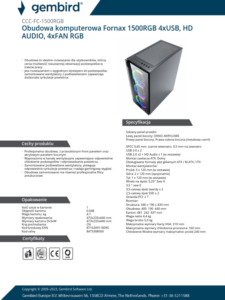 Product Sheet CCC FC 1500RGB | PDF