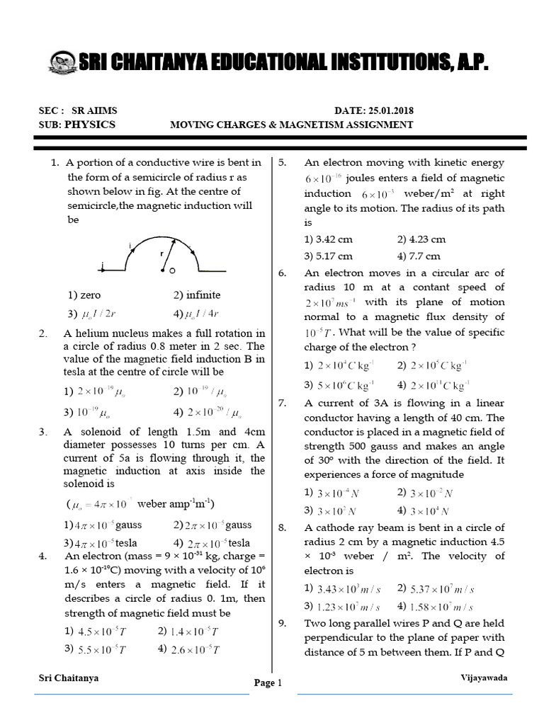 Phy Moving Charges & Magnetism | PDF | Magnetic Field | Electromagnetic ...