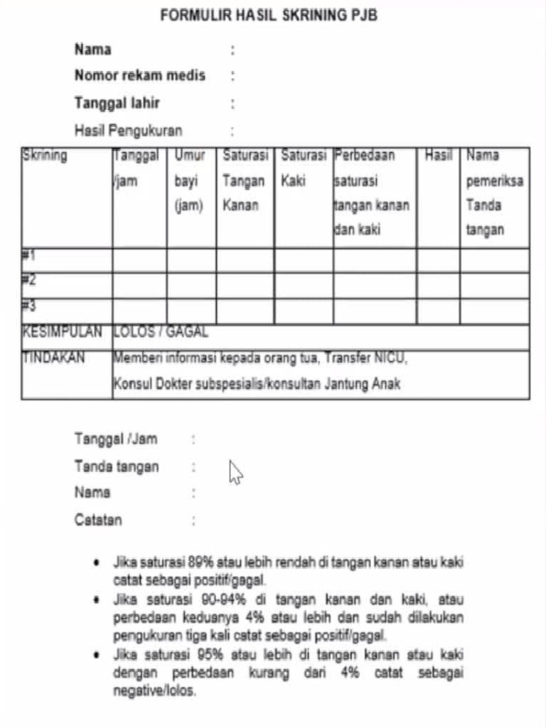 Formulir Skrining PJB | PDF