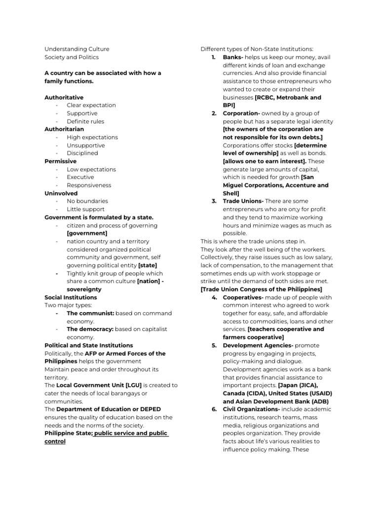 Understanding Culture Society and Politics Reviewer | PDF