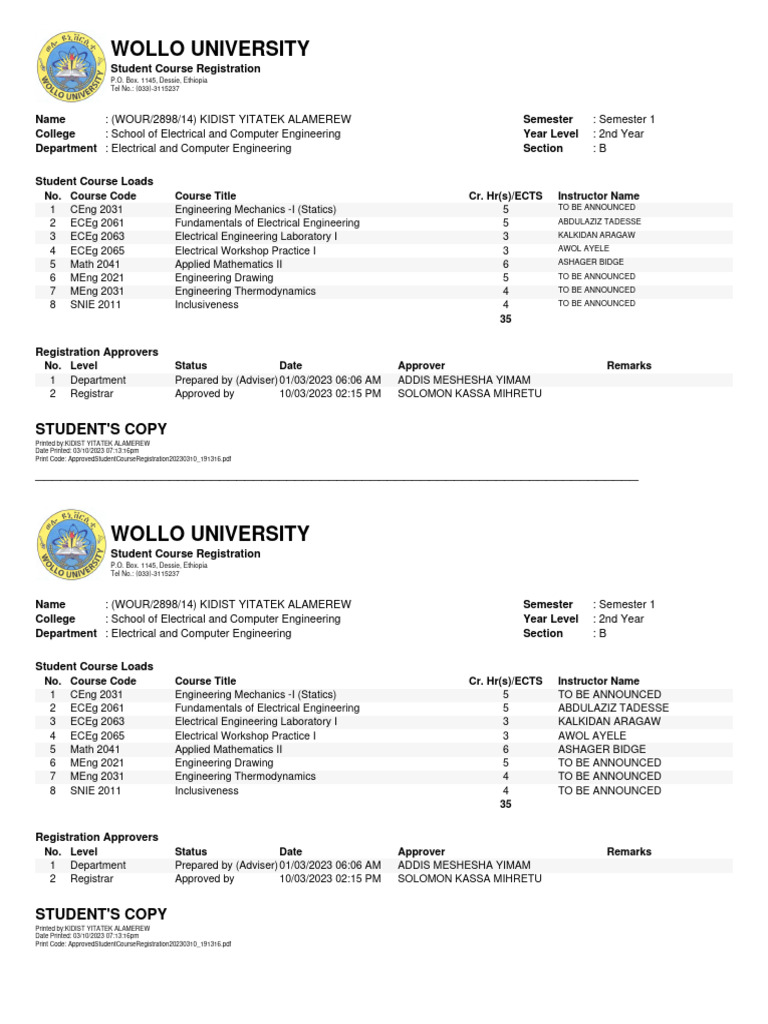 Wollo University: Student'S | PDF | Physical Sciences | Science