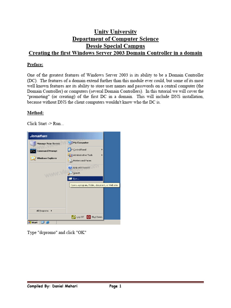 NW Admin Lab Exercise 2 DCPROMO | PDF