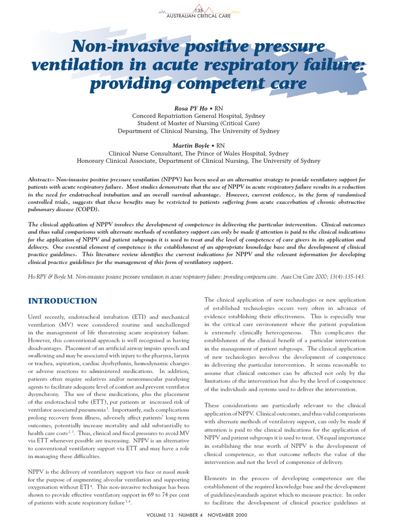 Non-Invasive Positive Pressure Ventilation in Acute Respiratory Failure ...