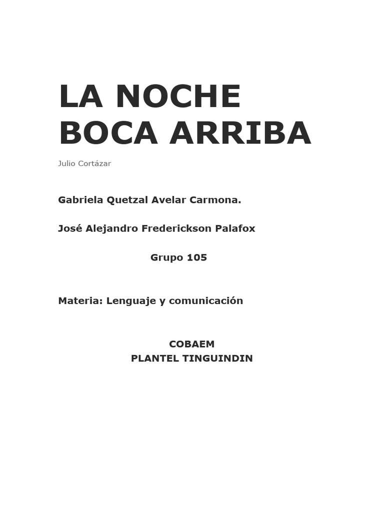 Análisis de "La noche boca arriba" de Cortázar | PDF | Microsoft Word ...