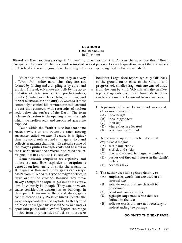 (SV1) Ssat Reading | PDF | Volcano | Types Of Volcanic Eruptions