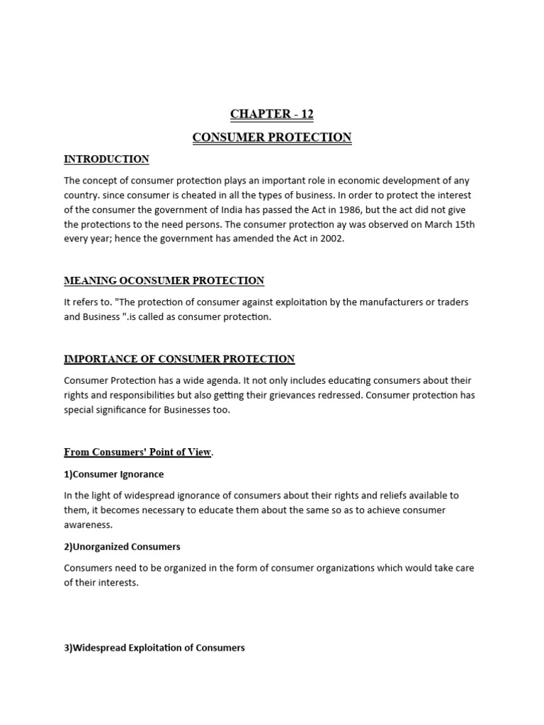 Class 12 Consumer Protection Notes | PDF