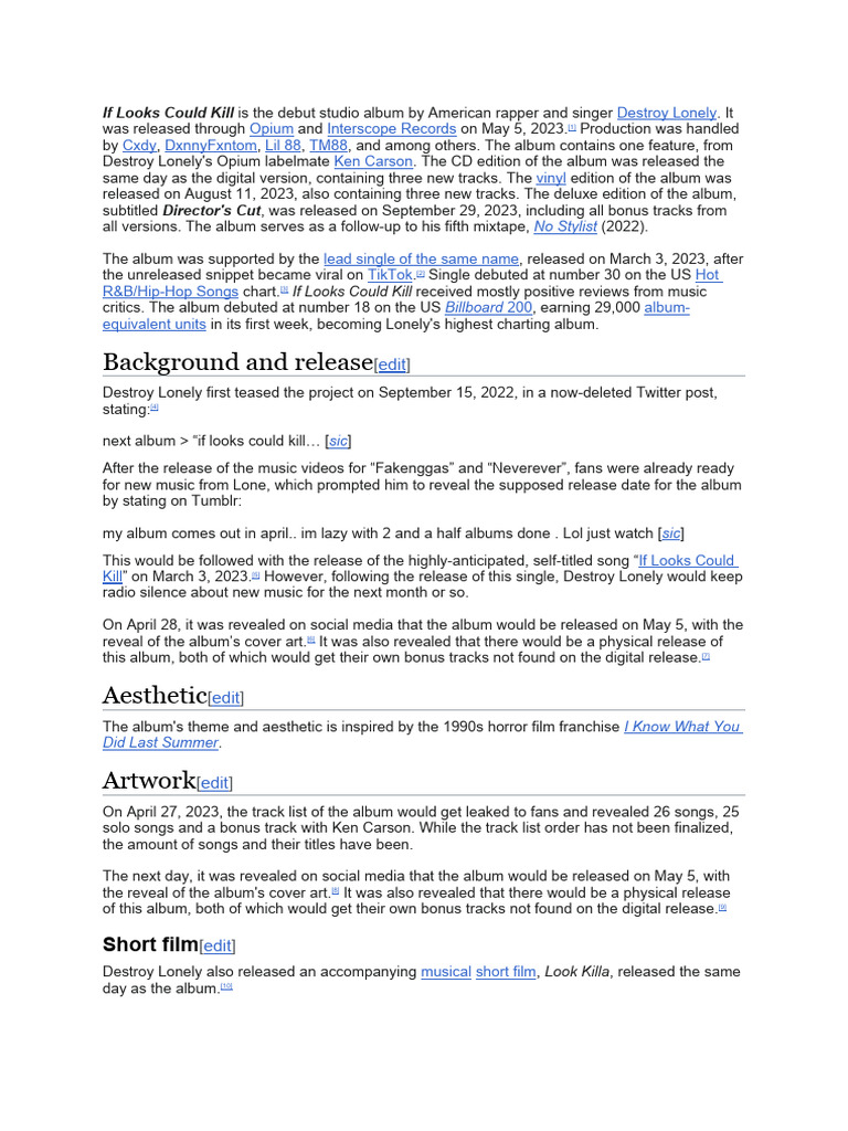 Background and Release: If Looks Could Kill Is The Debut Studio Album ...