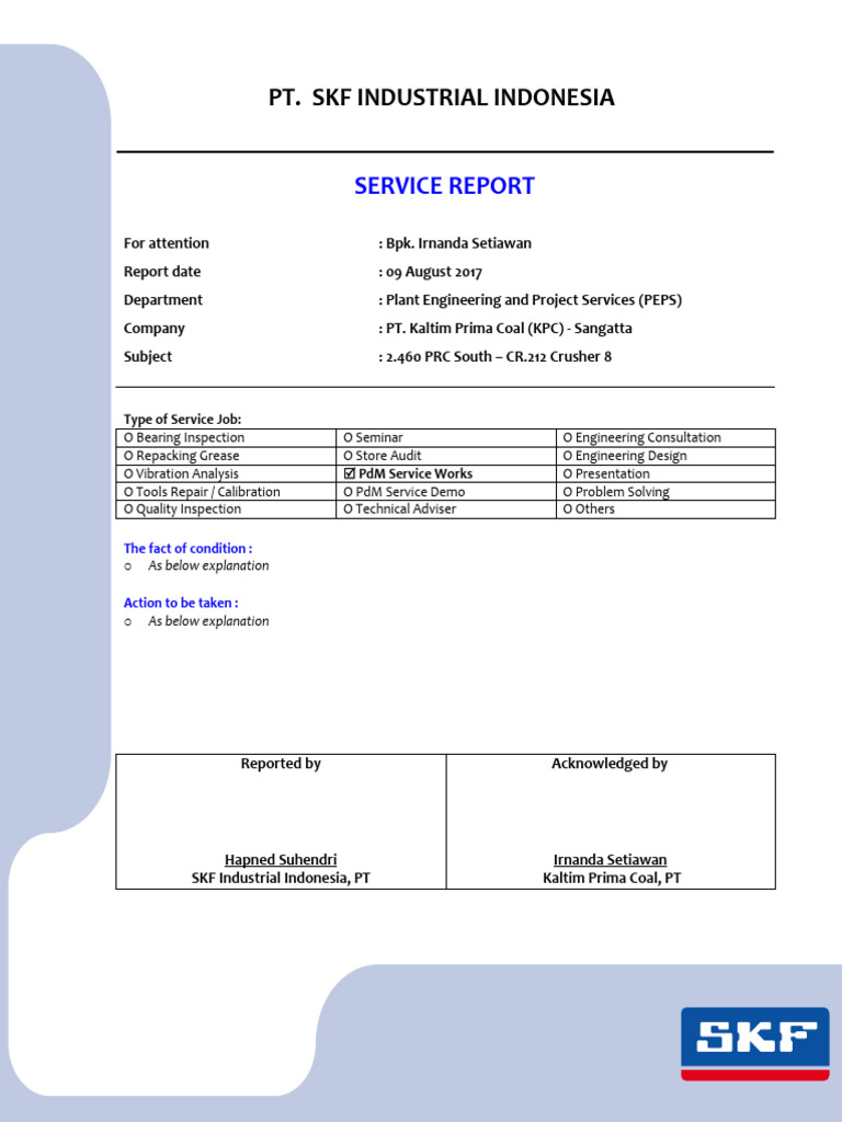 Laporan Layanan PdM SKF di KPC | PDF | Teknologi & Rekayasa