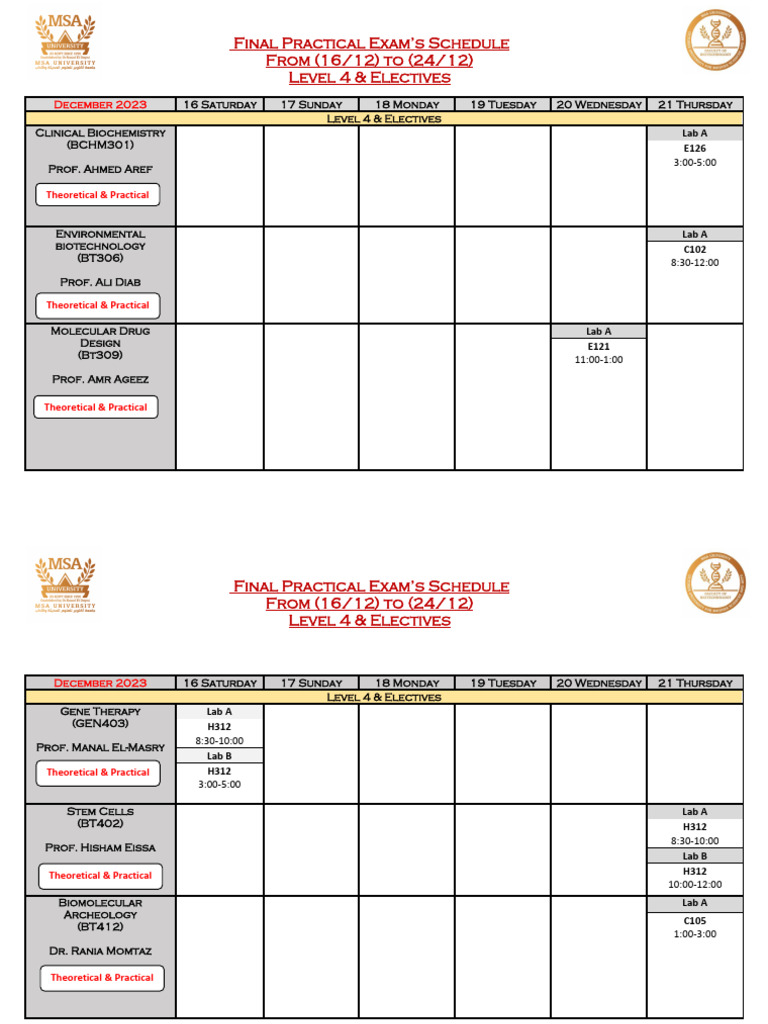 Updated - Final Practical Exams (LEVEL 4 0 Electives) | PDF
