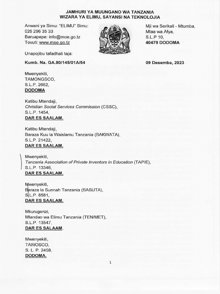 Waraka Wa Elimu Namba 5 - Binafsi | PDF Waraka Wa Elimu Namba 5 - Binafsi | PDF
