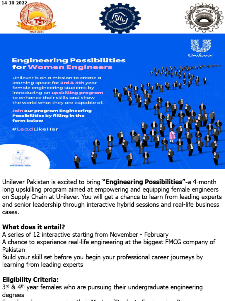 Engineering Possibilities Program By Unilever Pakistan Pdf