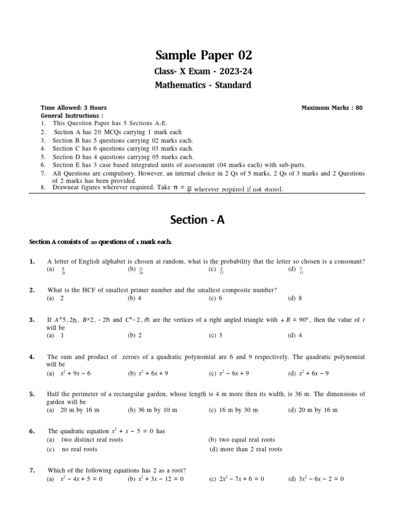 10TH Maths Paper 3 | PDF | Area | Circle