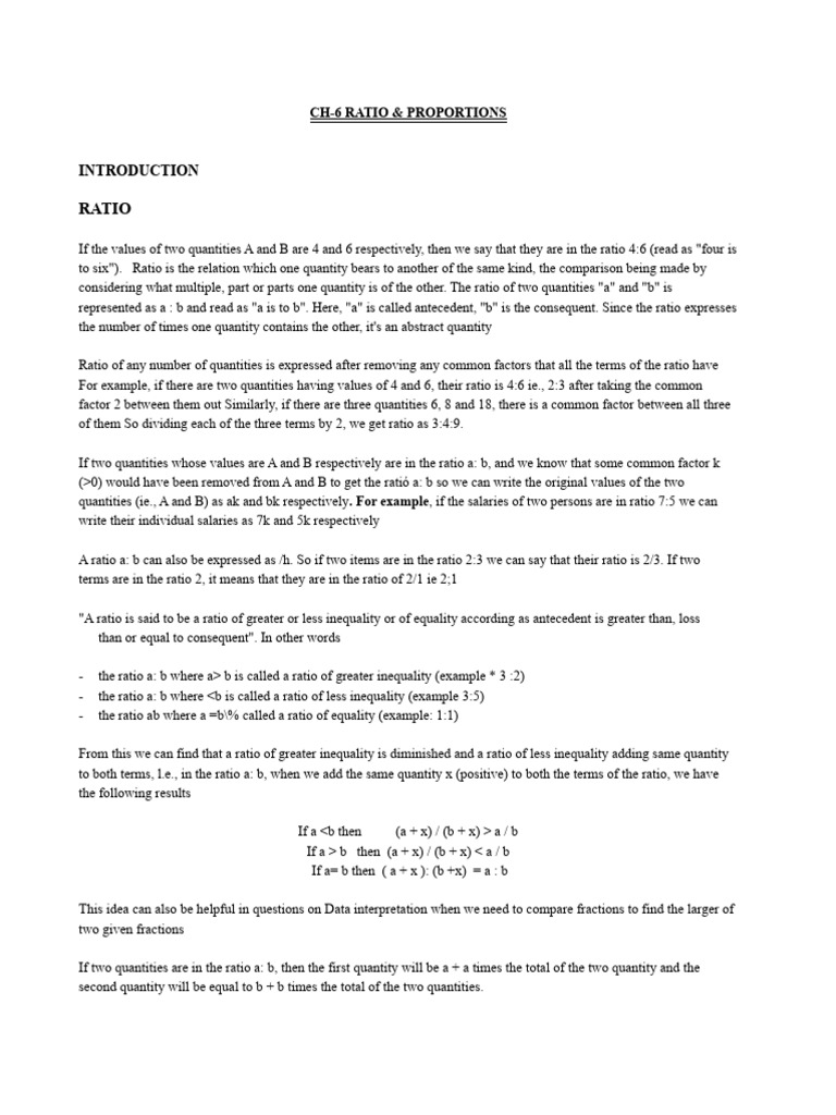 ch-6 Ratios and Proportions Quantitative Aptitude | PDF | Ratio | Quantity