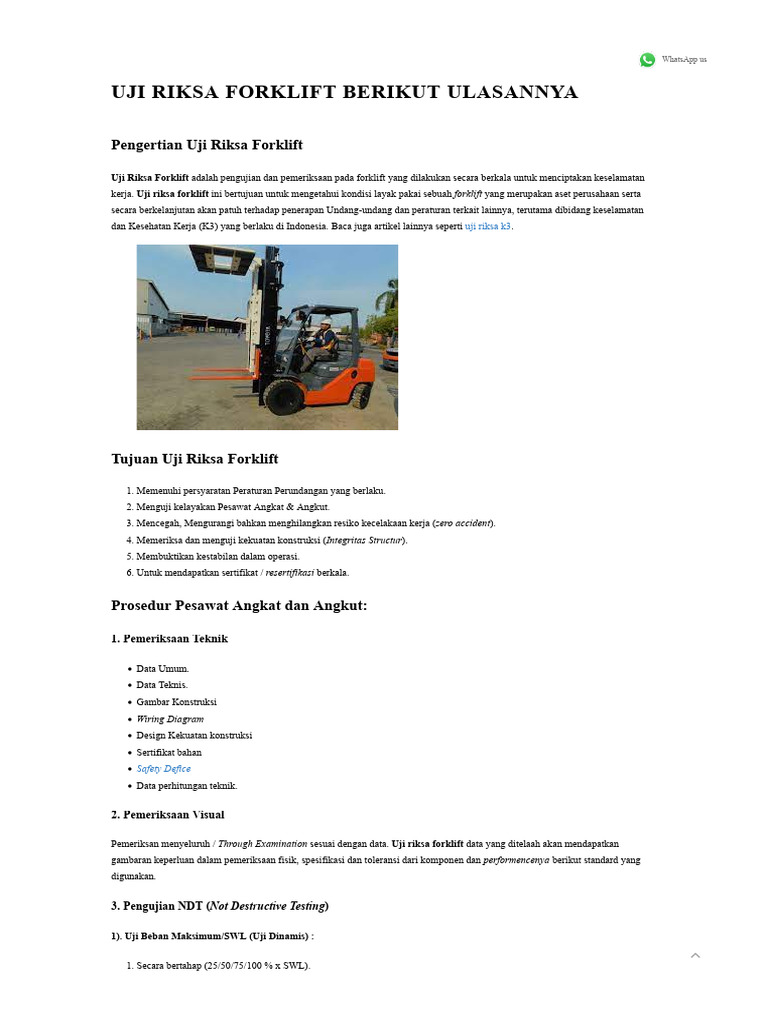 Uji Riksa Forklift Berikut Ulasannya -gunanusamanajemen | PDF