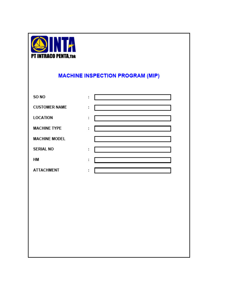 Machine Inspection Form Excavator | PDF | Equipment | Vehicles