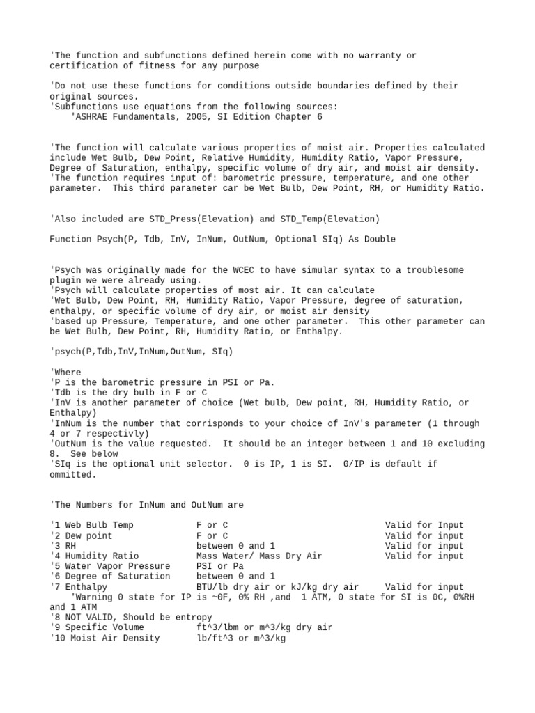 Psych As Raw Text | PDF | Humidity | Atmospheric Thermodynamics