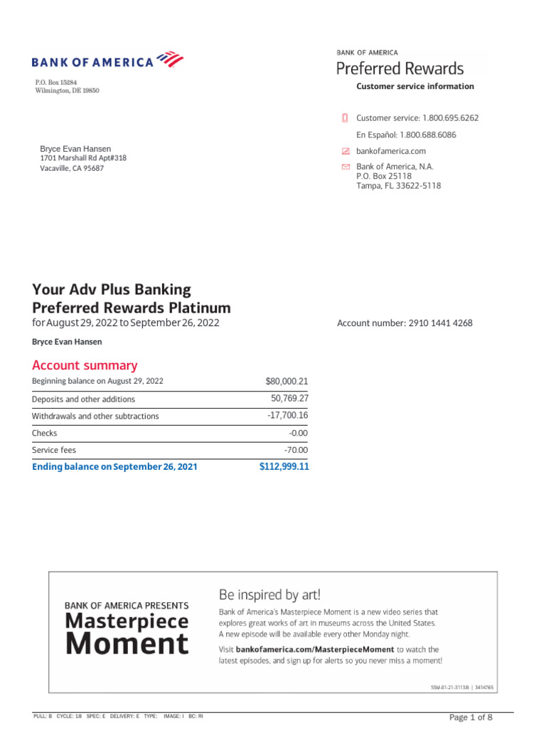 Bank of American Bryce Hansen | PDF | Overdraft | Credit Card