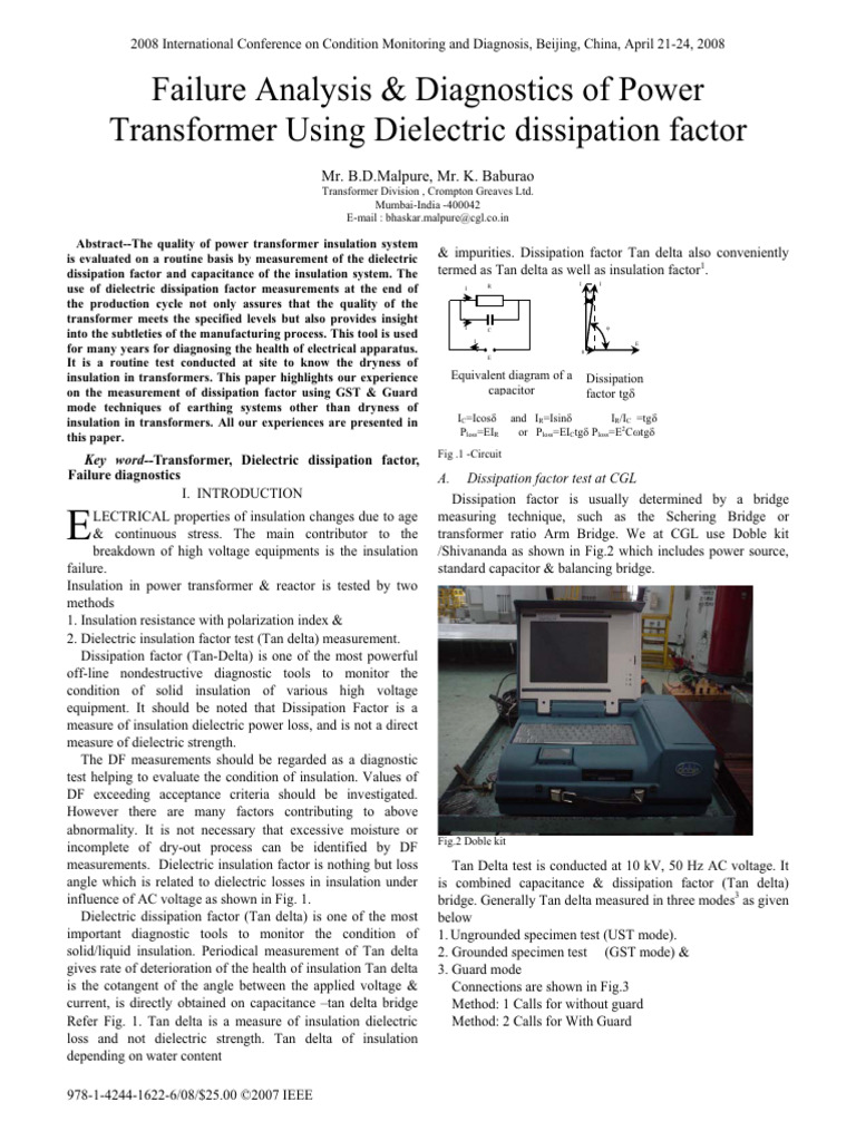 Failure Analysis & Diagnostics of Power Transformer Using Dielectric Dissipation Factor | PDF ...