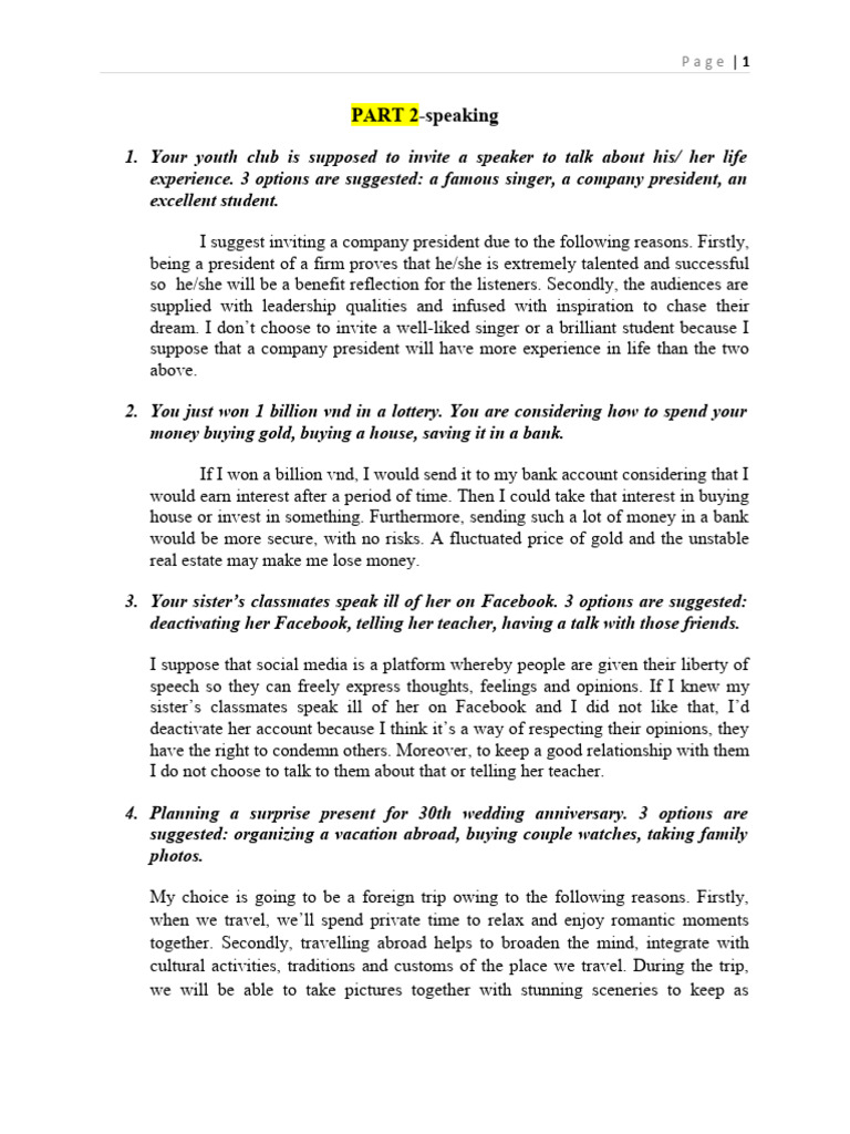 Part 2-Speaking - Đáp Án | PDF | Online Shopping | Hanoi