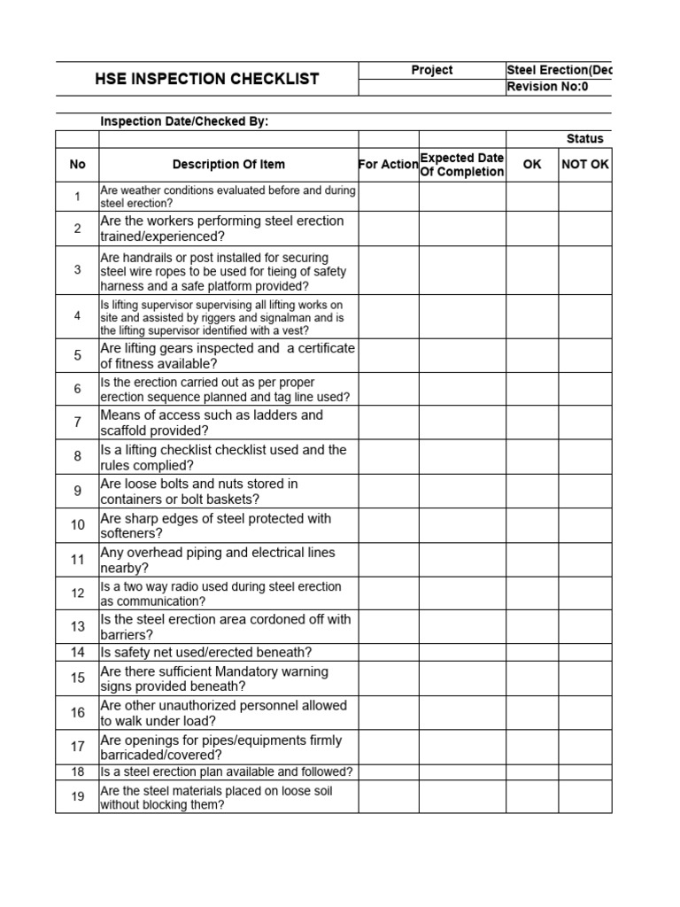 022 Steel Erection Inspection Checklist | PDF