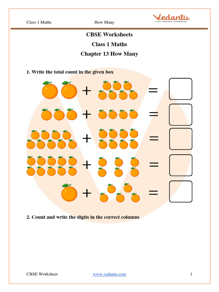 CBSE Class 1 Maths Worksheets With Answers For Chapter 13 How Many | PDF